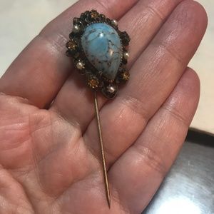 Vintage | Jewelry | Estate Old Turquoise Brooch Stick Pin Pearls Vtg ...